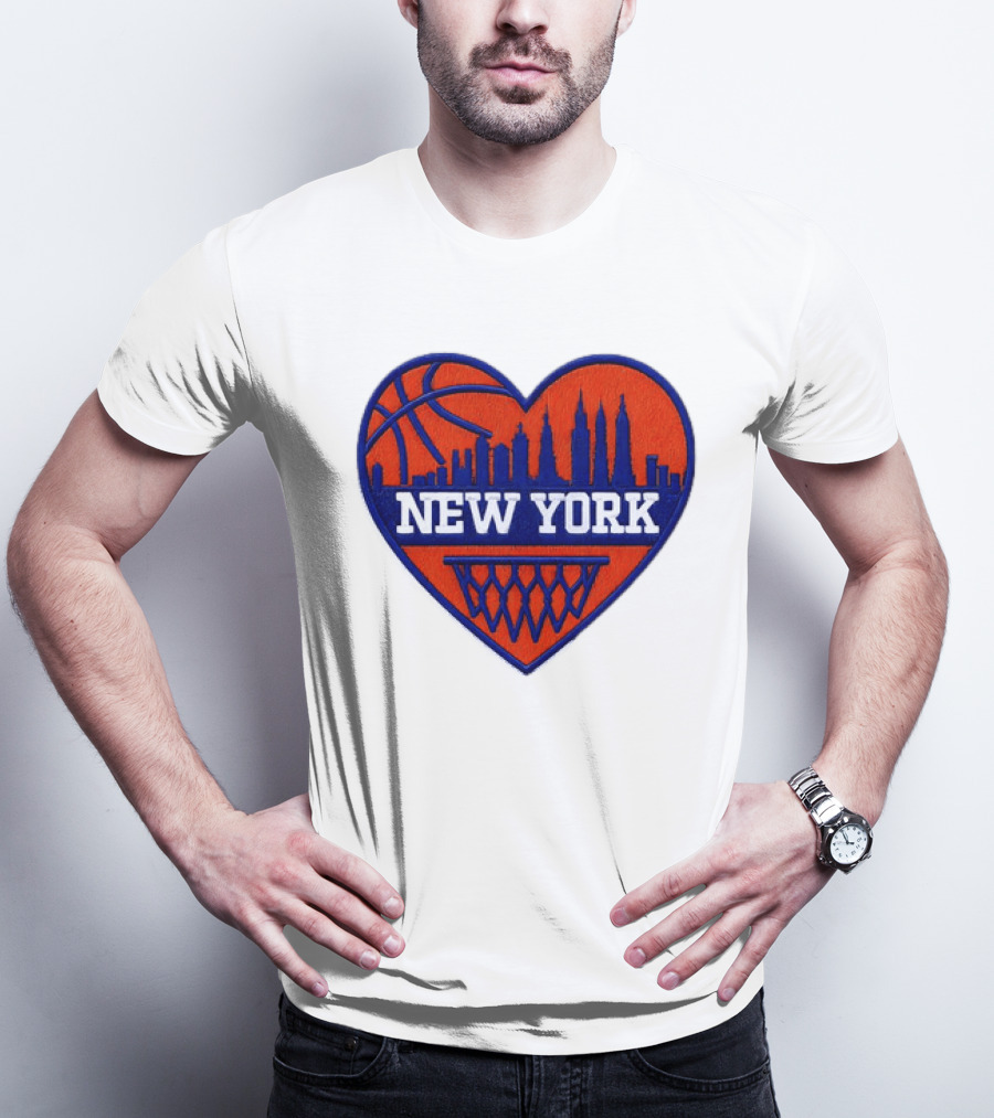 New York Knicks Heart Skyline Basketball Hoop T-Shirt