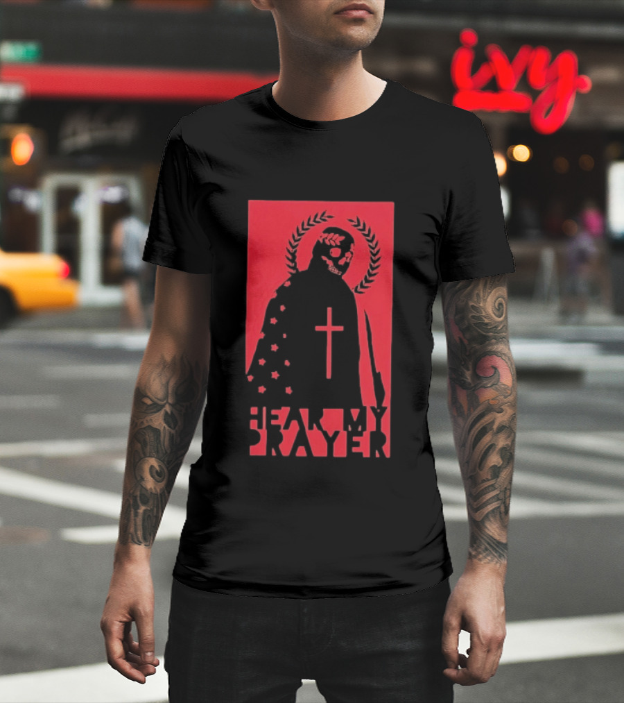 Hear My Prayer Skull Reaper Cross Halo Laural Wreath T-Shirt