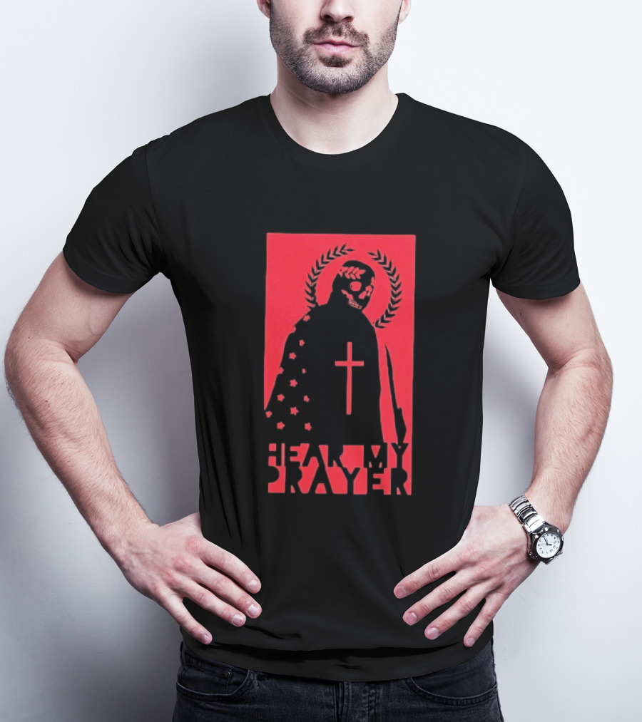 Hear My Prayer Skull Reaper Cross Halo Laural Wreath T-Shirt