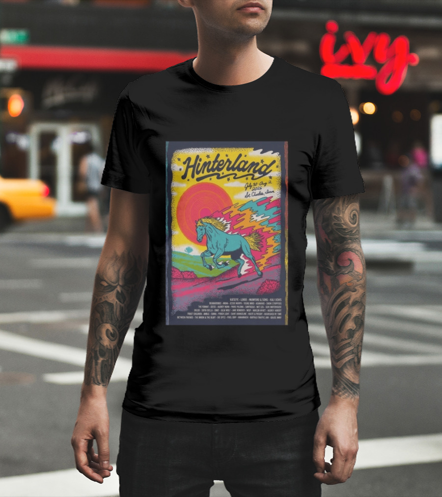 Hinterland Music Festival 2026 St. Charles Iowa July 30 August 2 Lineup Kaleidoscopic Horse T-Shirt