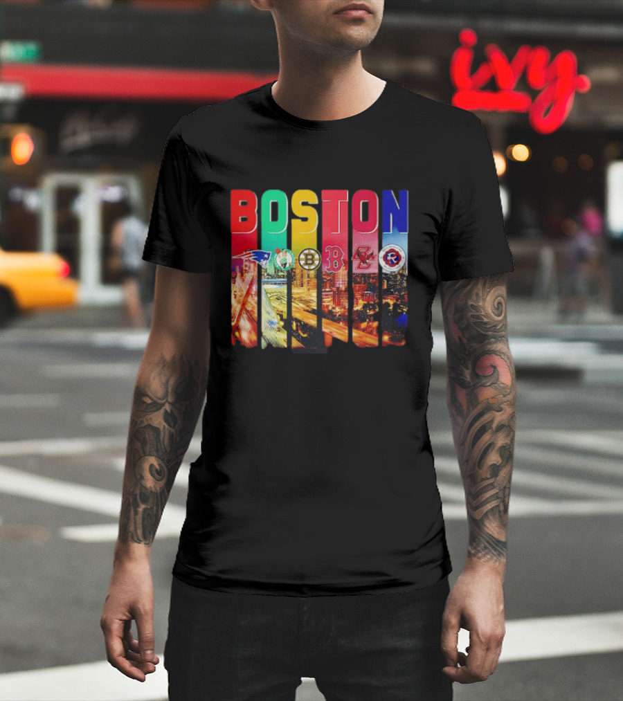 Boston Sports Patriots Celtics Bruins Red Sox BC Revolution Team Logos T-Shirt
