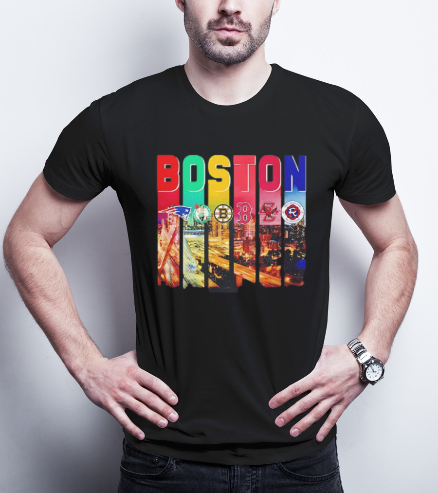 Boston Sports Patriots Celtics Bruins Red Sox BC Revolution Team Logos T-Shirt
