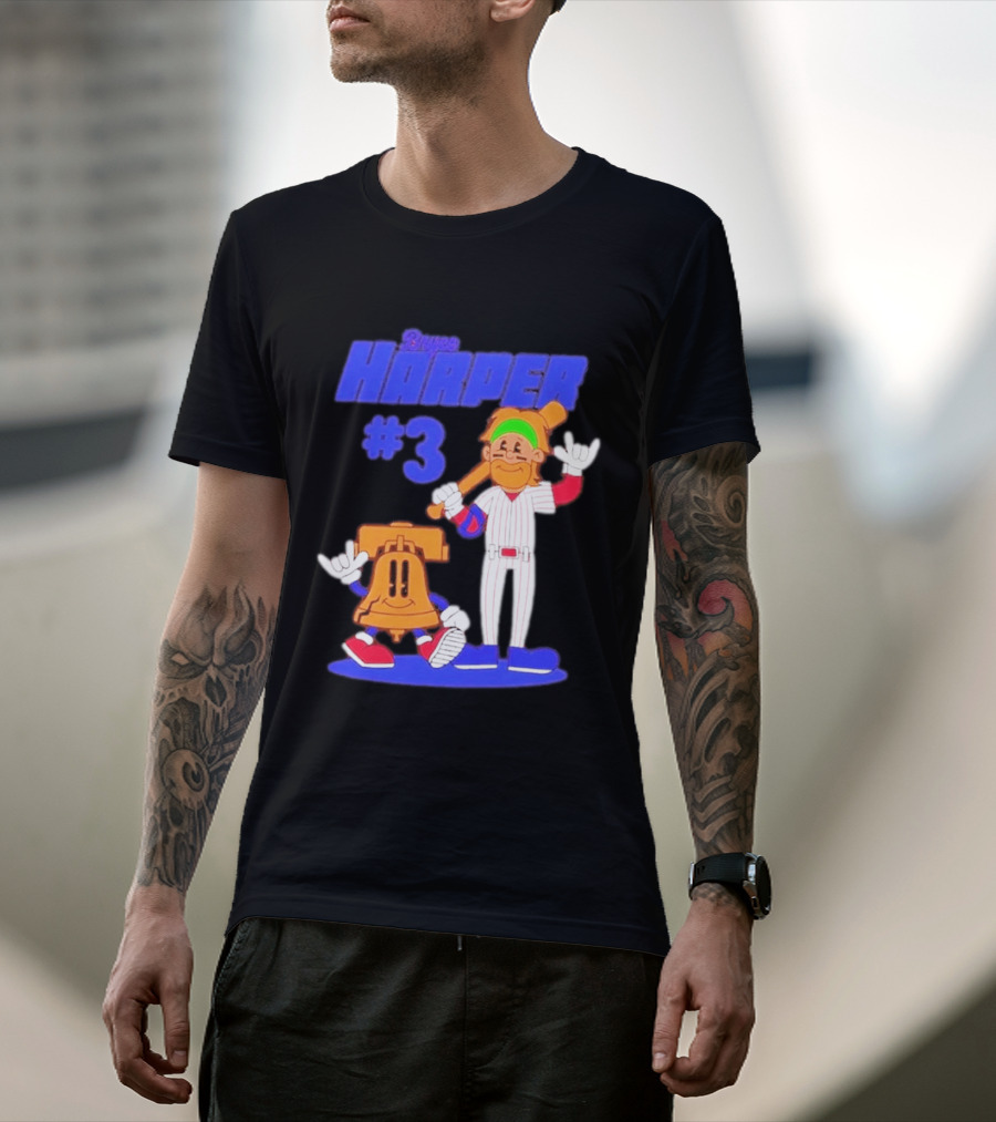 Bryce Harper #3 Philadelphia Phillies Cartoon Player And Liberty Bell T-Shirt