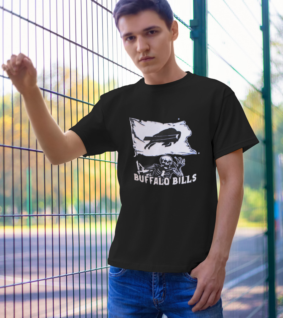 Buffalo Bills Skeleton Flag Football NFL Team Spirit T-Shirt
