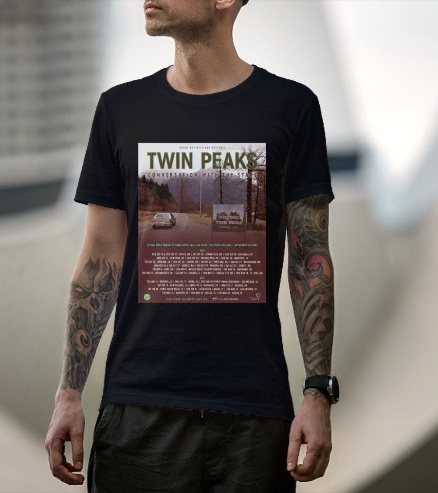David Roy Williams Presents Twin Peaks Conversation With The Stars Tour Featuring Special Tribute To David Lynch 2023 2024 T-Shirt
