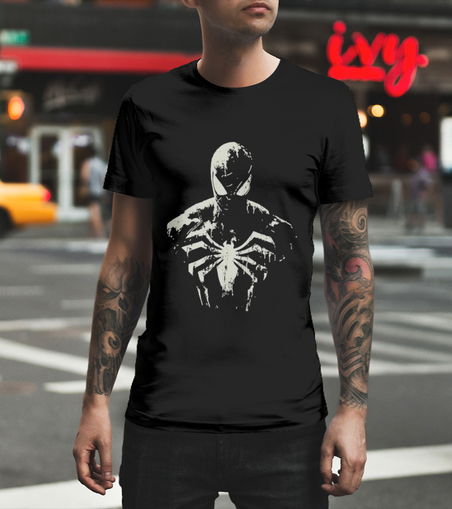 Spider Man Marvel Superhero White Symbol On Black T-Shirt