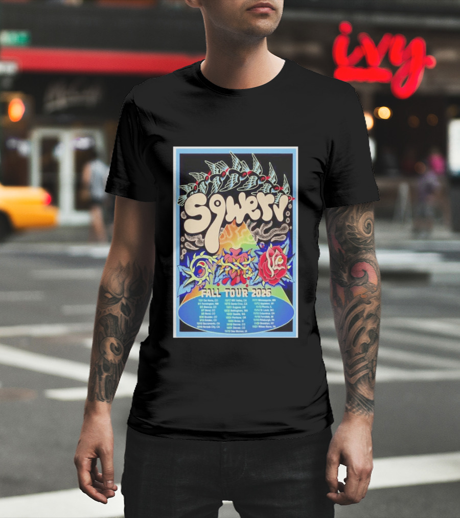 Squeaky Fall Tour 2026 Psychedelic With Rose And Leaf T-Shirt