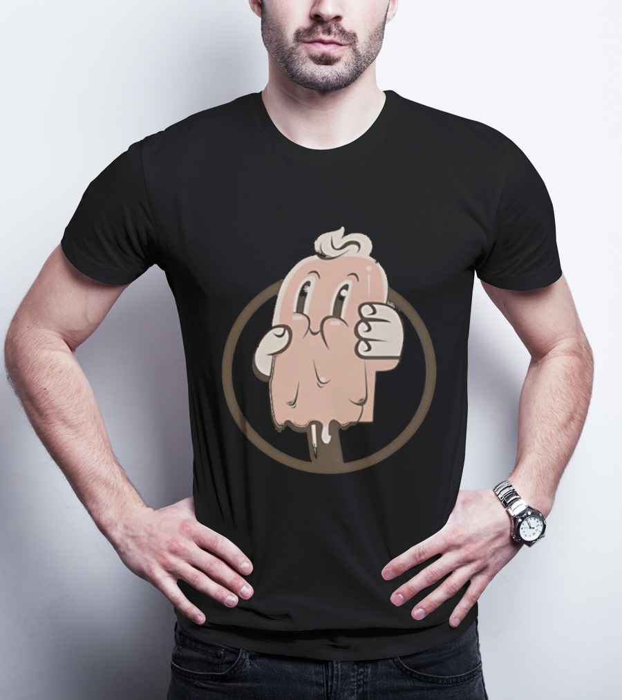 Melting Popsicle Cartoon Character With Circle T-Shirt