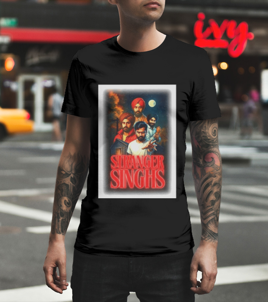 Stranger Singhs Indian Series With Turbaned Characters And Moonlit Sky T-Shirt