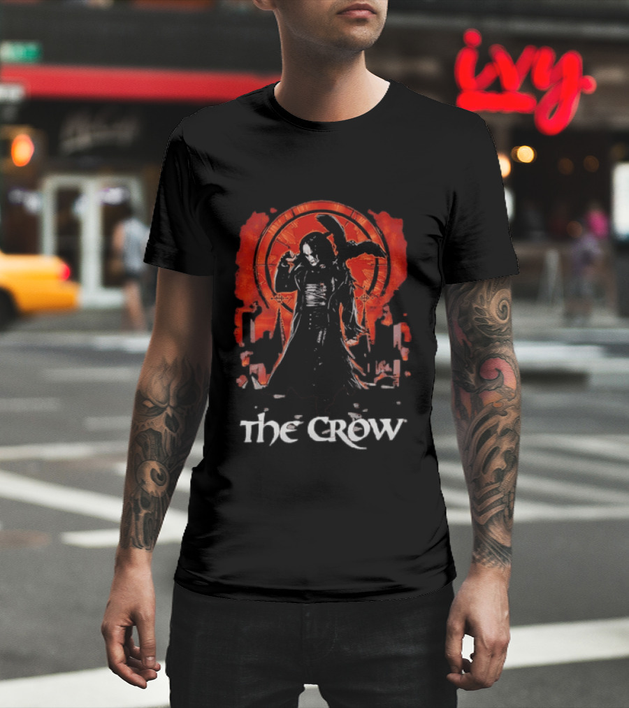 The Crow Brandon Lee Gothic Movie Iconic Dark Aesthetic With Red T-Shirt