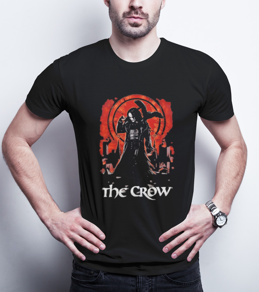 The Crow Brandon Lee Gothic Movie Iconic Dark Aesthetic With Red T-Shirt