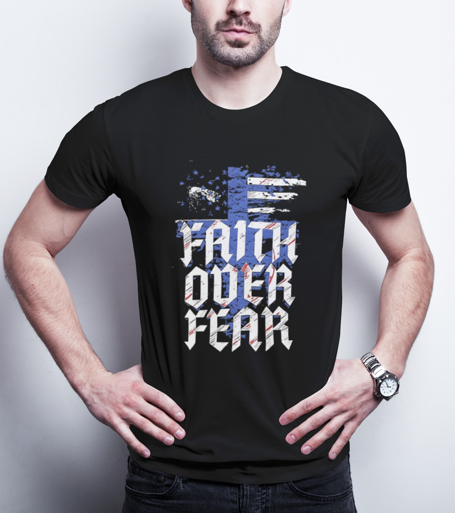 Faith Over Fear Distressed American Flag Cross T-Shirt