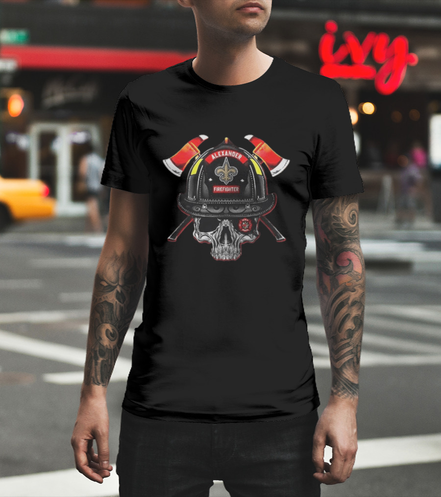 New Orleans Saints Alexander Firefighter Skull Helmet Axes T-Shirt