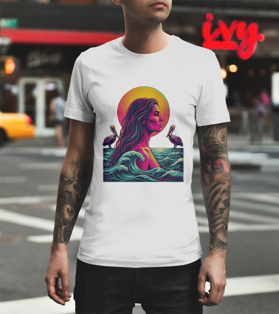 Gulf Coast Sunset Pelican Waves Woman T-Shirt
