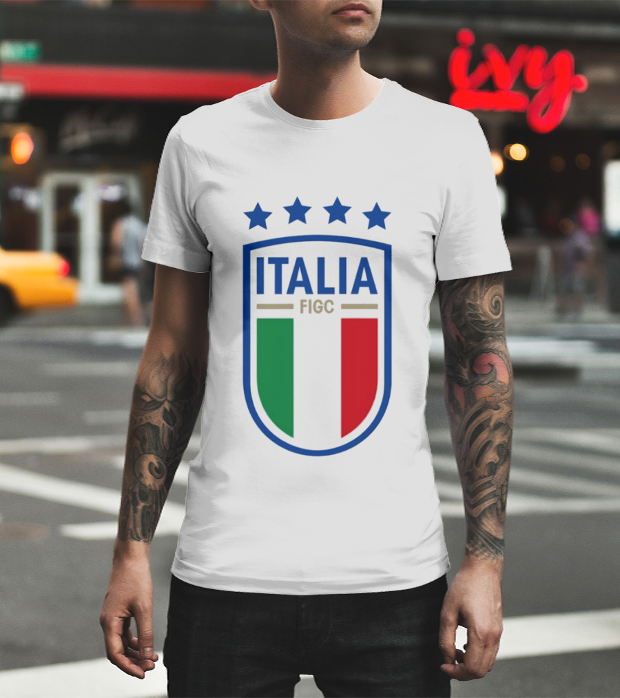 Italia FIGC Emblem Four Stars Badge Green White Red T-Shirt