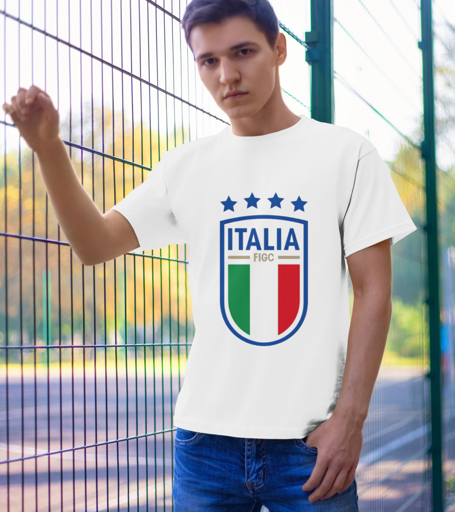 Italia FIGC Emblem Four Stars Badge Green White Red T-Shirt