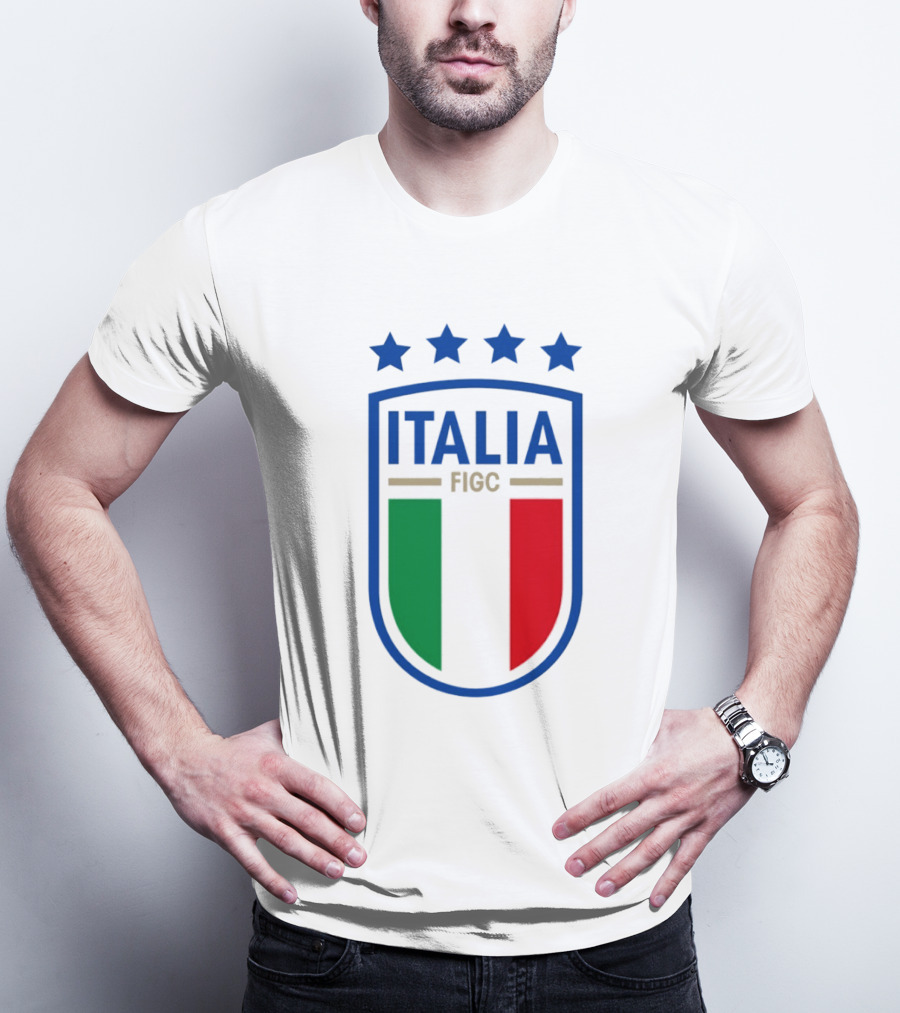 Italia FIGC Emblem Four Stars Badge Green White Red T-Shirt