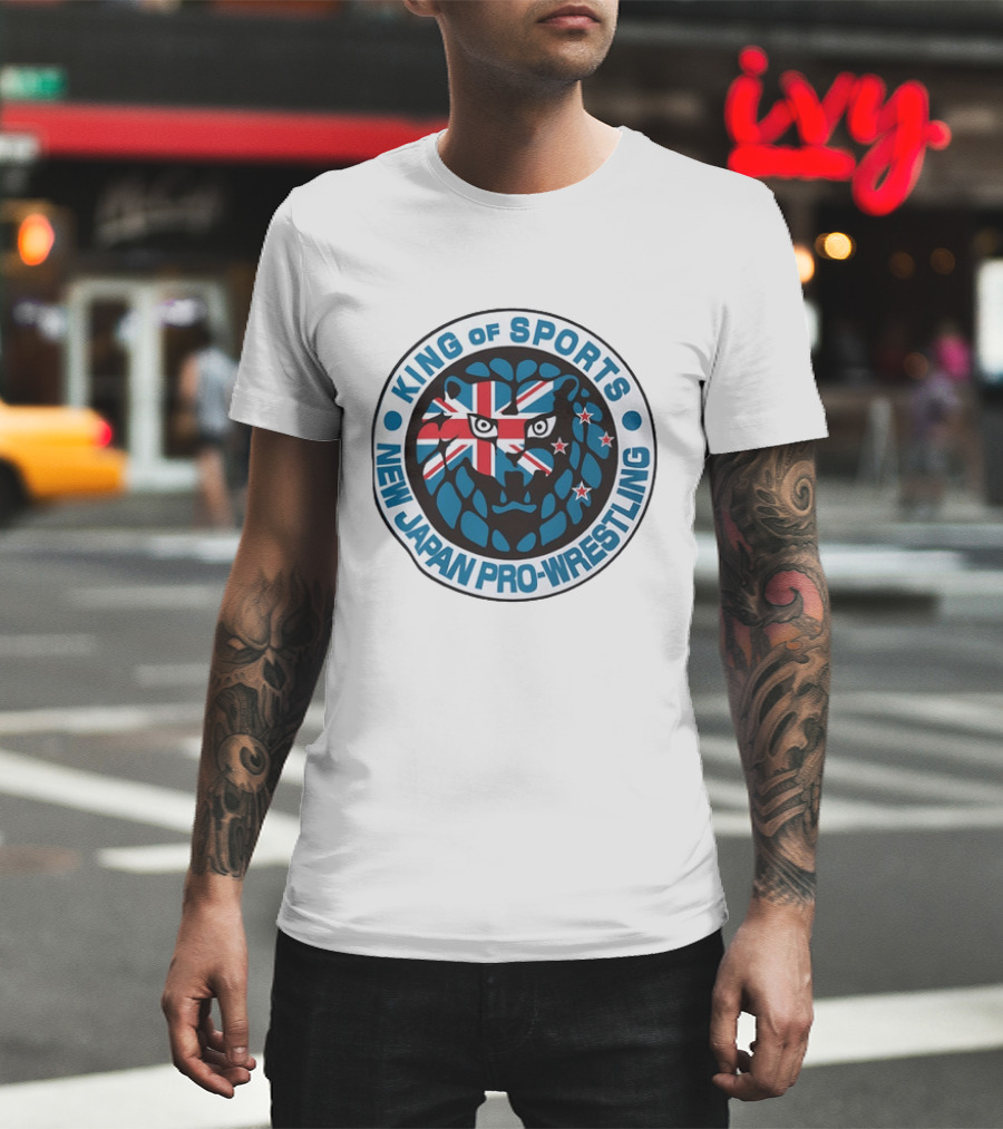 New Japan Pro Wrestling King Of Sports Lion Mark Icon With Union Jack And Stars T-Shirt