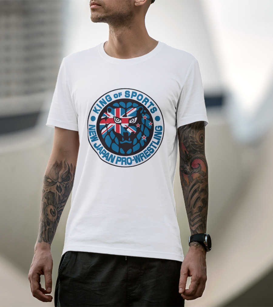 New Japan Pro Wrestling King Of Sports Lion Mark Icon With Union Jack And Stars T-Shirt
