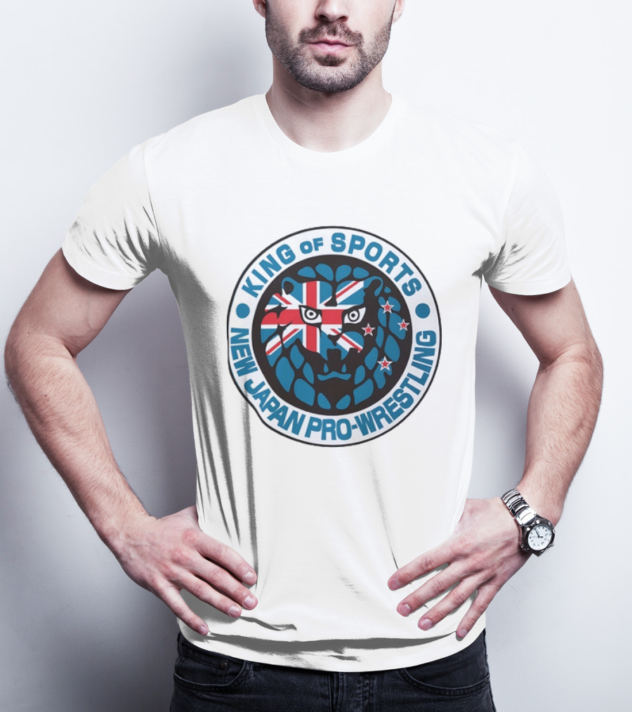 New Japan Pro Wrestling King Of Sports Lion Mark Icon With Union Jack And Stars T-Shirt