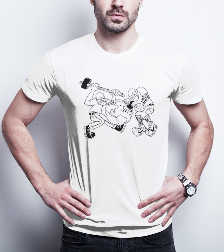 Skinhead Hammering The World Subculture Earth Tattoo T-Shirt