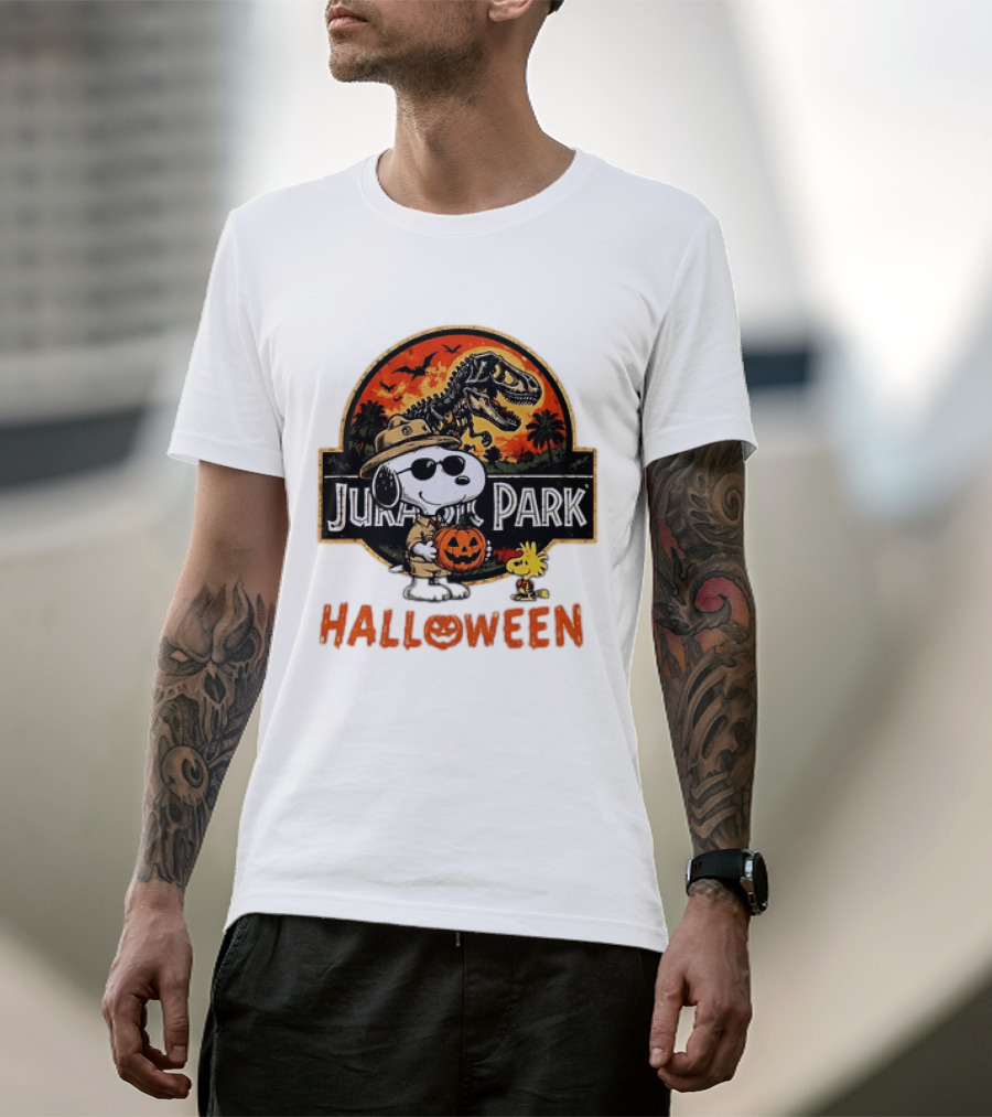 Snoopy Woodstock Jurassic Park Halloween Pumpkin T-Shirt