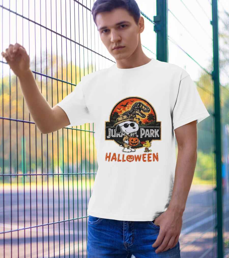 Snoopy Woodstock Jurassic Park Halloween Pumpkin T-Shirt