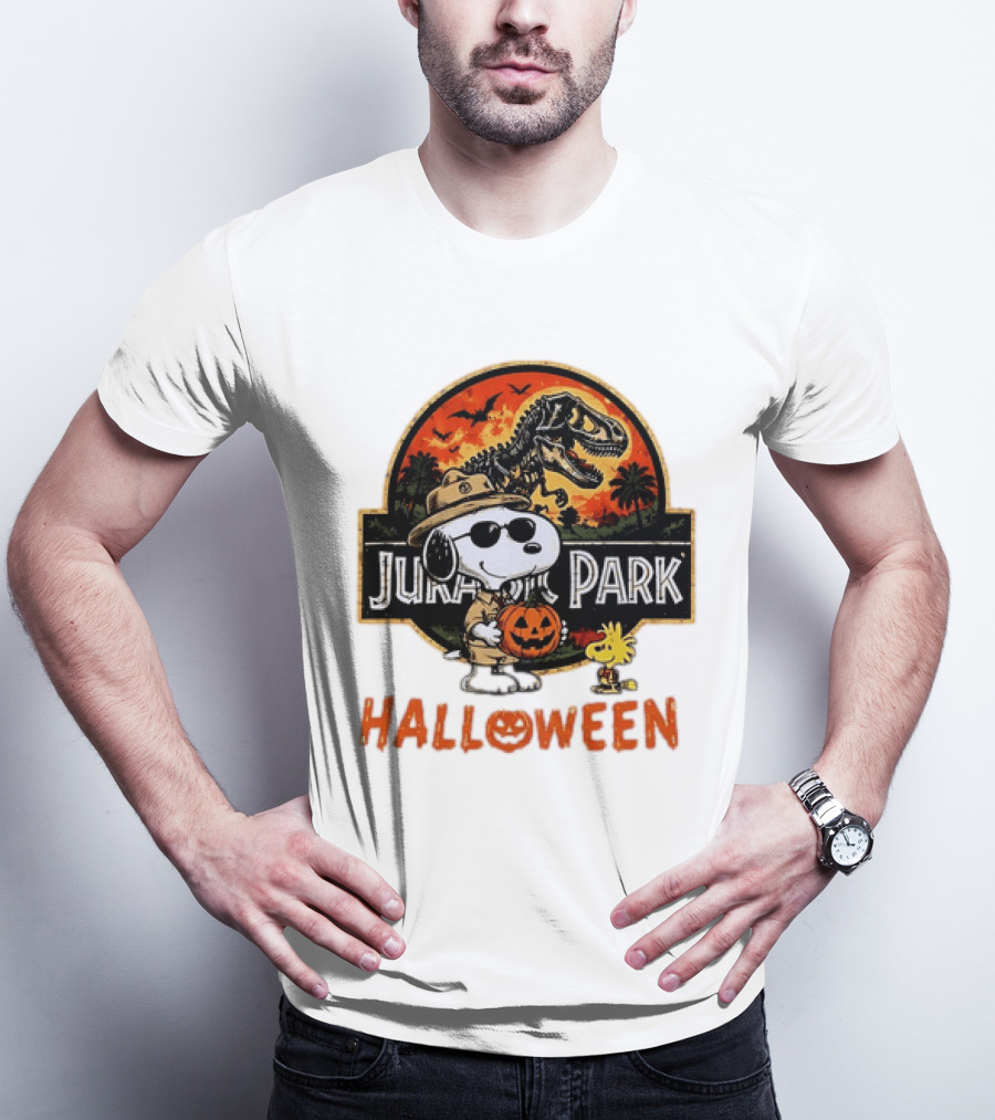 Snoopy Woodstock Jurassic Park Halloween Pumpkin T-Shirt