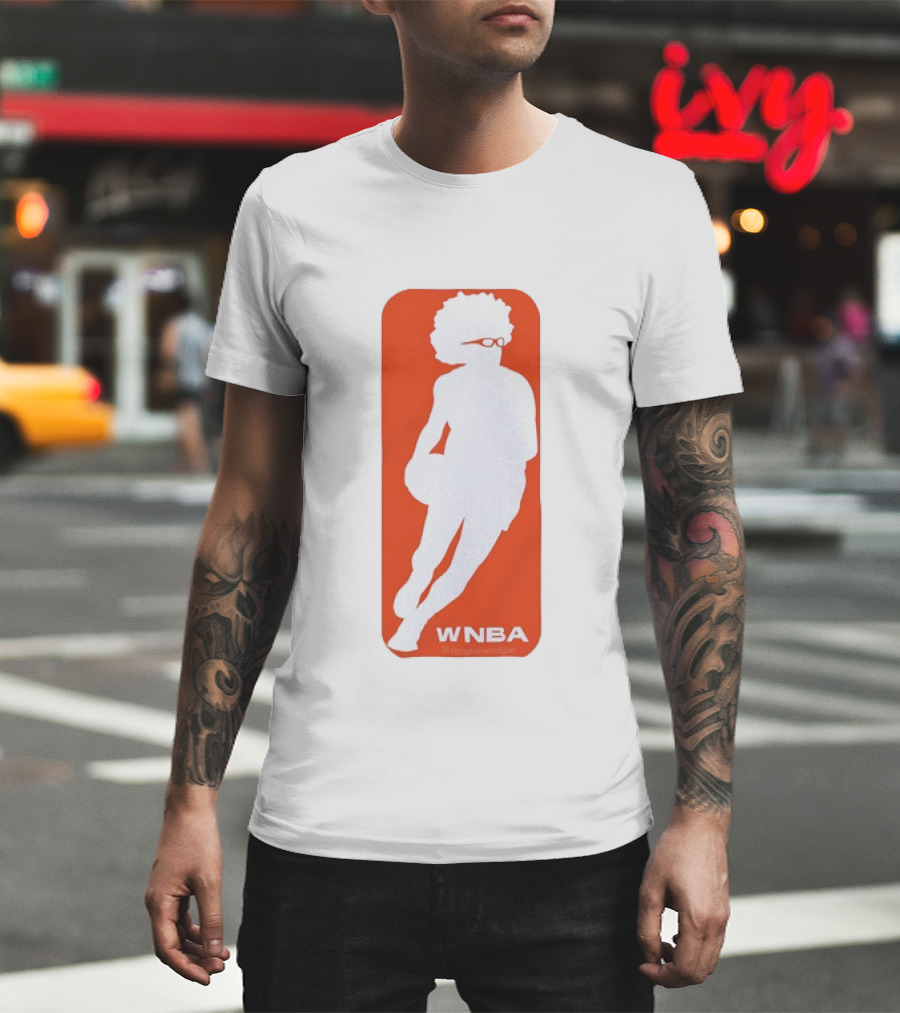 WNBA Maplewedgie Basketball Player White Silhouette On Orange T-Shirt