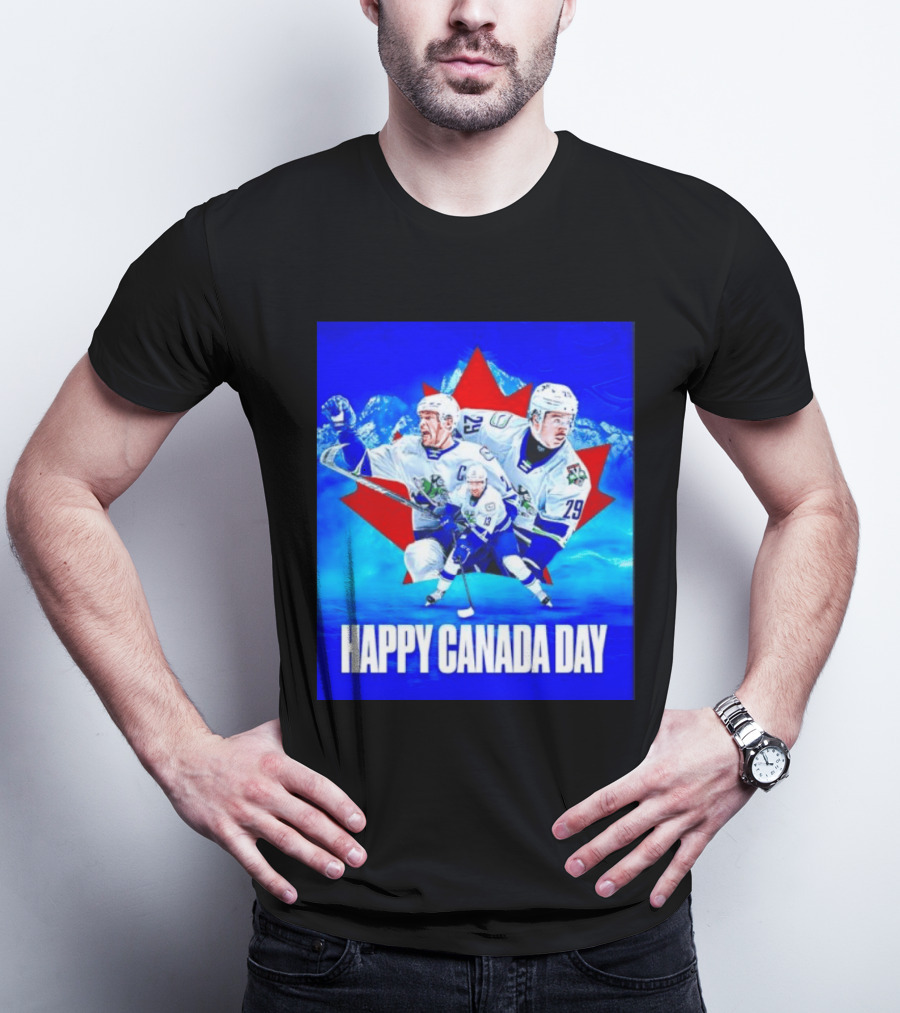 Abbotsford Canucks Happy Canada Day Celebration Collage With Hockey Players And Maple Leaf T-Shirt