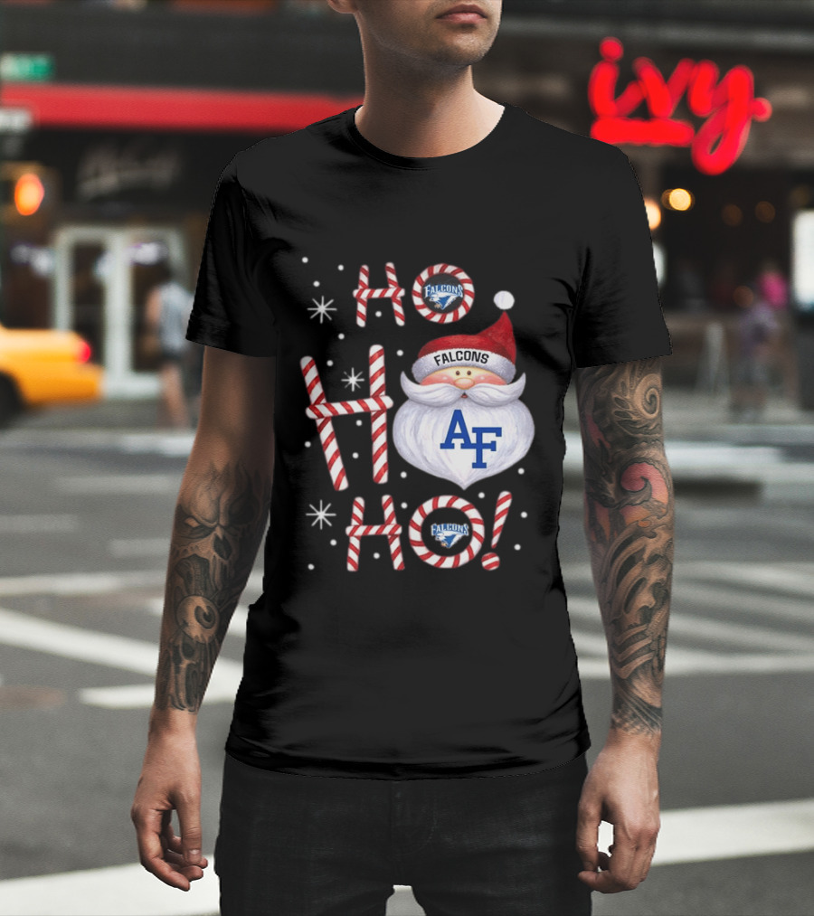Air Force Falcons Christmas Santa Ho Ho Ho Peppermint Letters T-Shirt