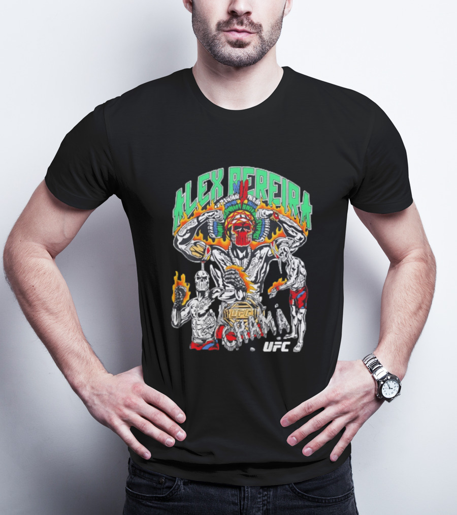 Alex Pereira Chama UFC Fighter Art With Flames And Traditional Headdress T-Shirt