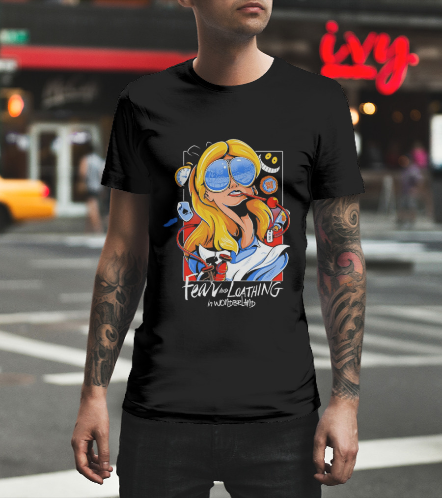 Alice Fear And Loathing In Wonderland Smoking Sunglasses Psychedelic T-Shirt