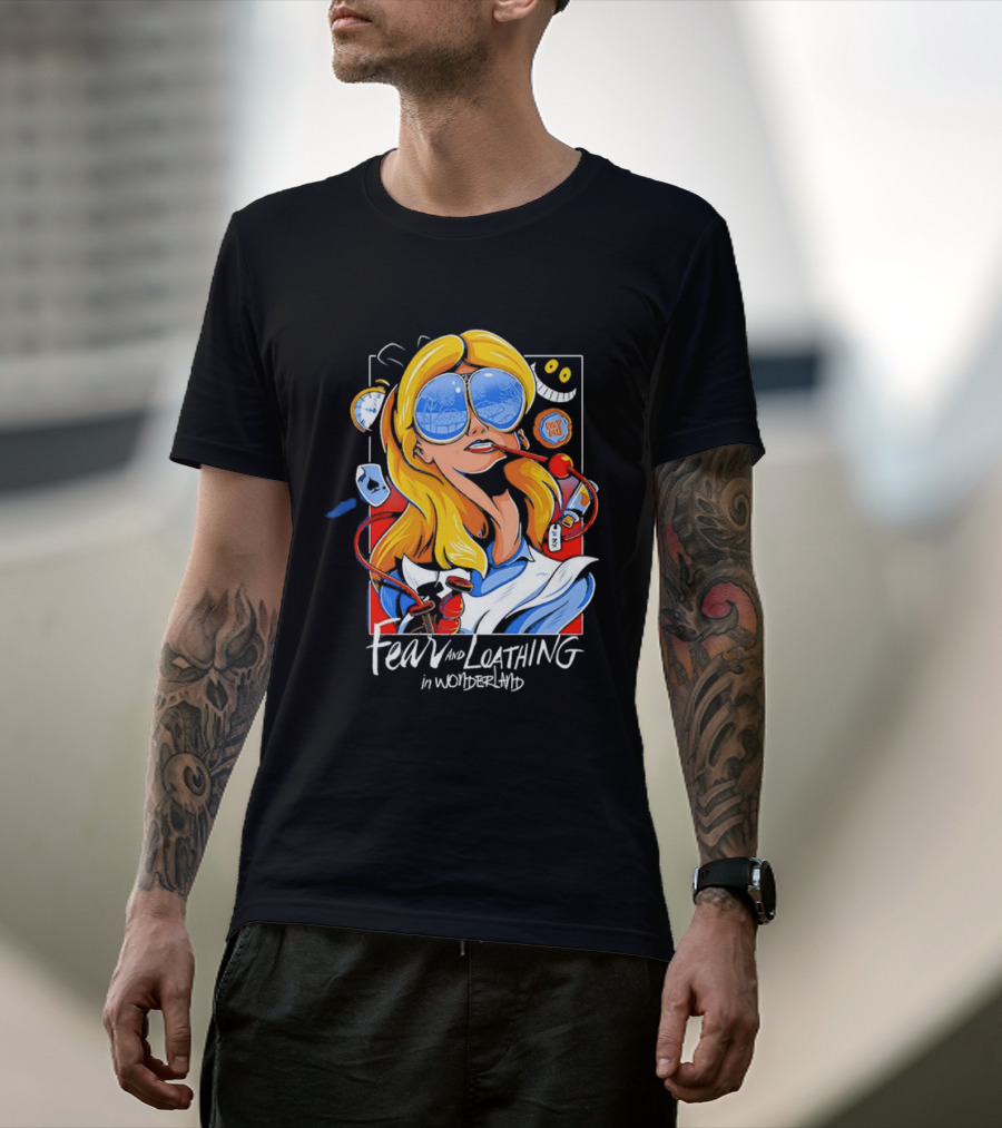 Alice Fear And Loathing In Wonderland Smoking Sunglasses Psychedelic T-Shirt