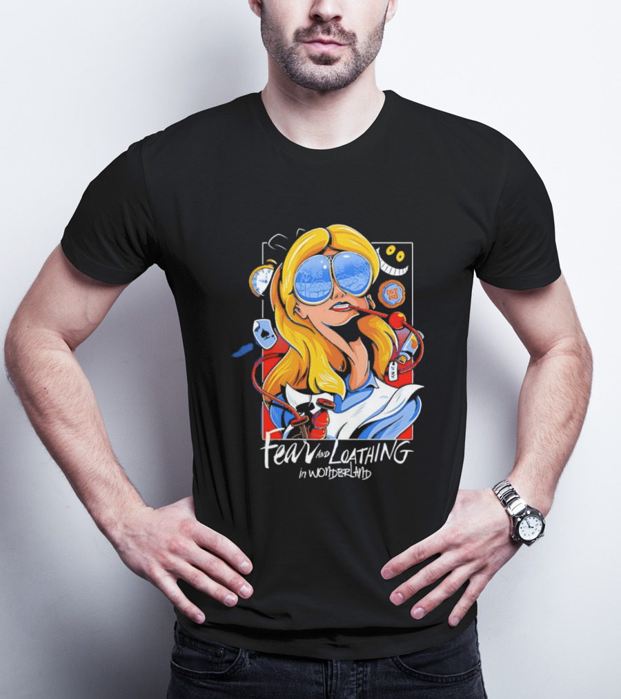 Alice Fear And Loathing In Wonderland Smoking Sunglasses Psychedelic T-Shirt