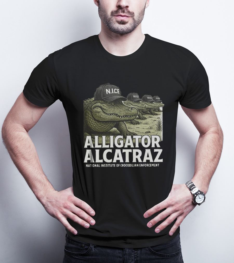 Alligator Alcatraz N.I.C.E. National Institute Of Crocodilian Enforcement T-Shirt