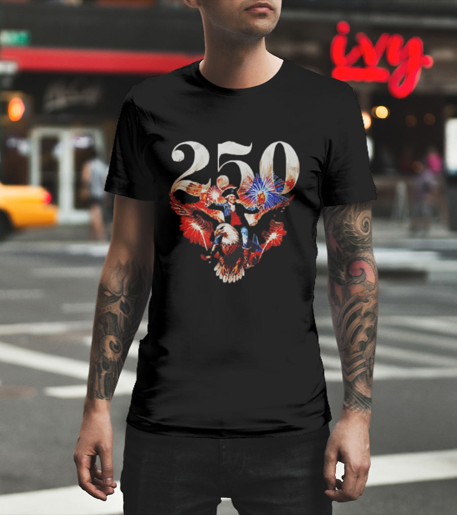 America 250 Ben Franklin Bald Eagle Fireworks T-Shirt
