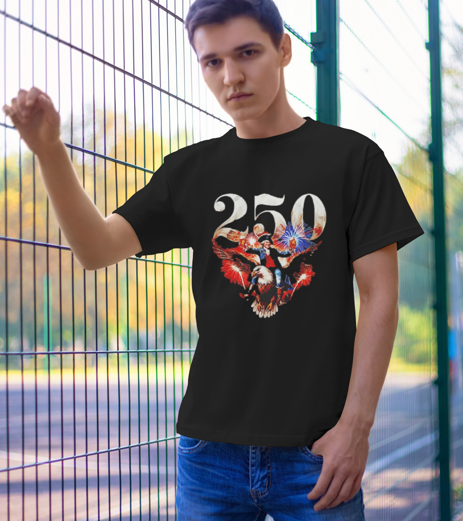 America 250 Ben Franklin Bald Eagle Fireworks T-Shirt
