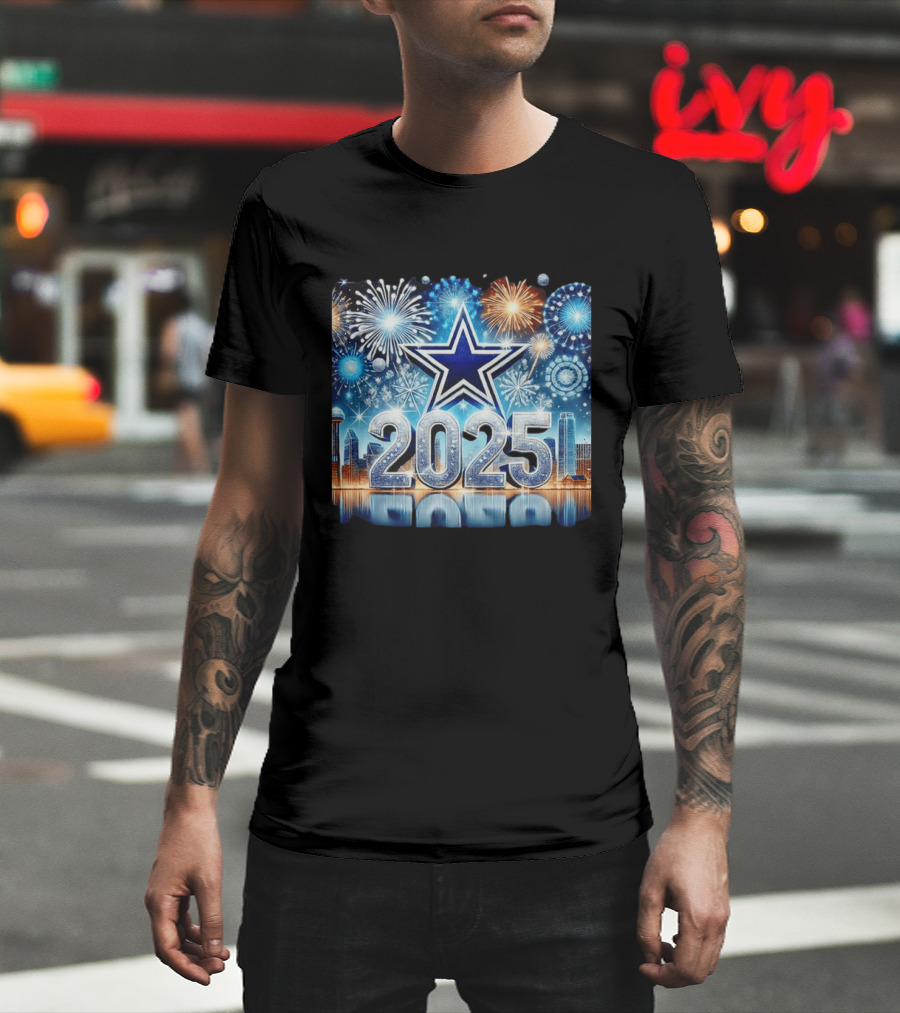 Dallas Cowboys 2025 New Year Firework Celebration Skyline T-Shirt