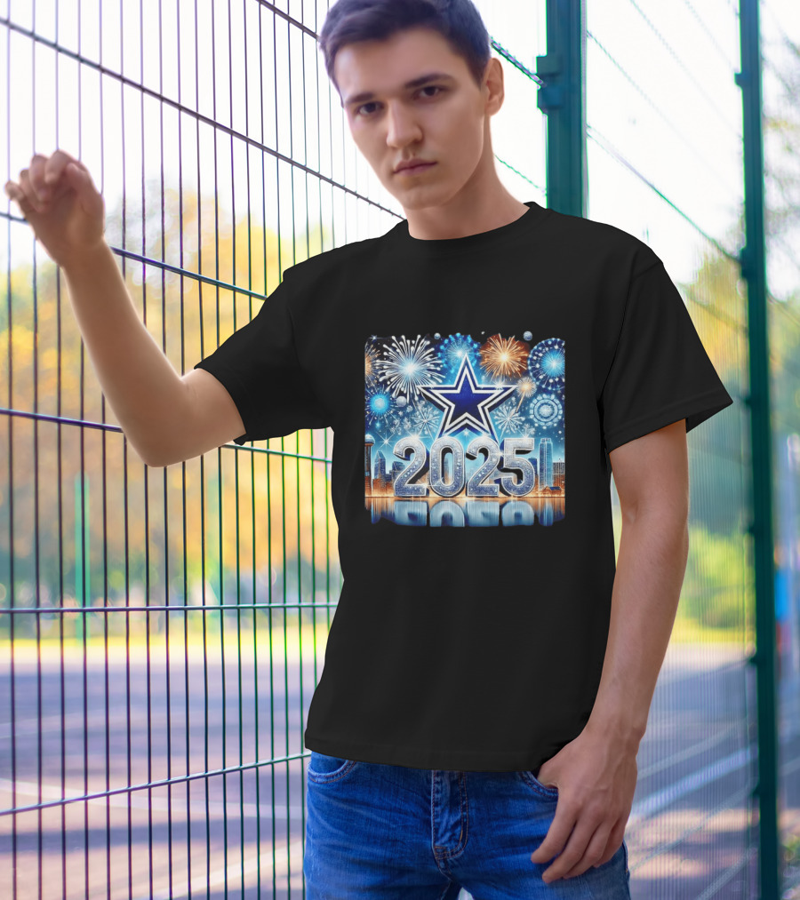 Dallas Cowboys 2025 New Year Firework Celebration Skyline T-Shirt