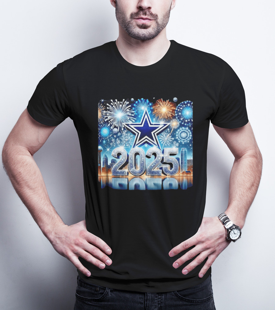 Dallas Cowboys 2025 New Year Firework Celebration Skyline T-Shirt