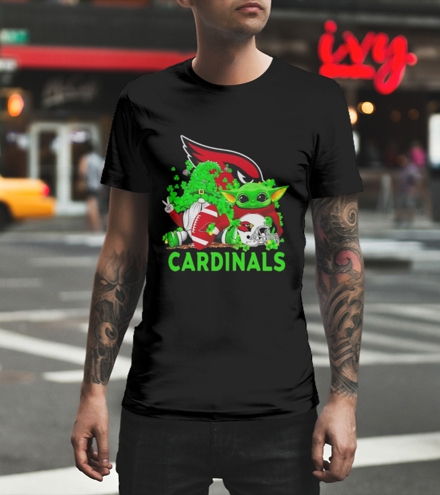 Arizona Cardinals Baby Yoda Gnome St Patrick's Day T-Shirt