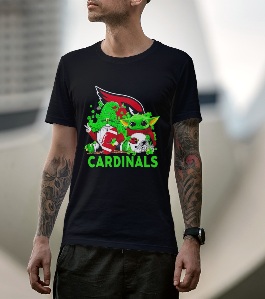 Arizona Cardinals Baby Yoda Gnome St Patrick's Day T-Shirt