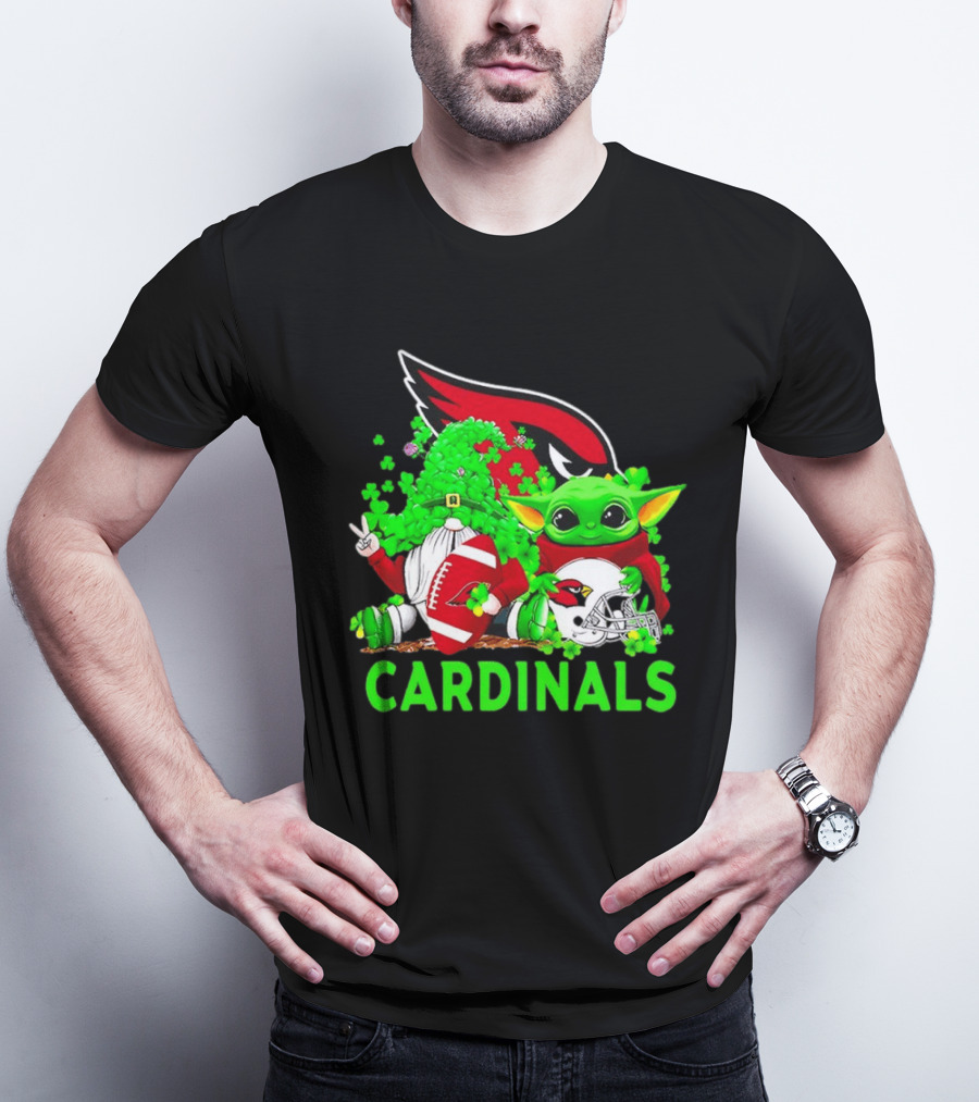 Arizona Cardinals Baby Yoda Gnome St Patrick's Day T-Shirt