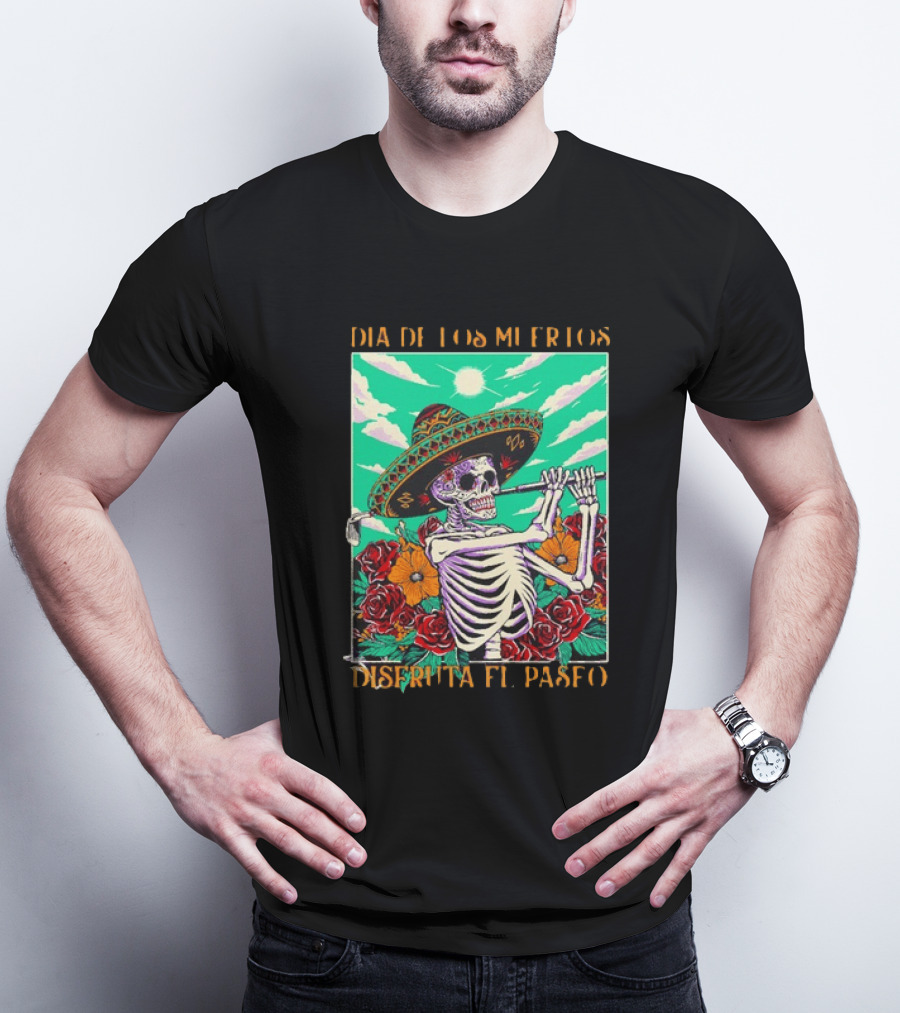 Calavera Golfer Día De Los Muertos Sombrero Flores Disfruta El Paseo T-Shirt
