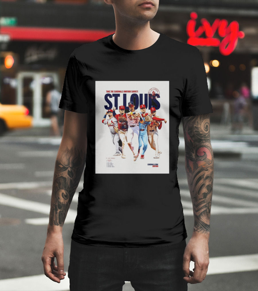Take The Cardinals Uniform Survey St Louis Historic Baseball Players T-Shirt