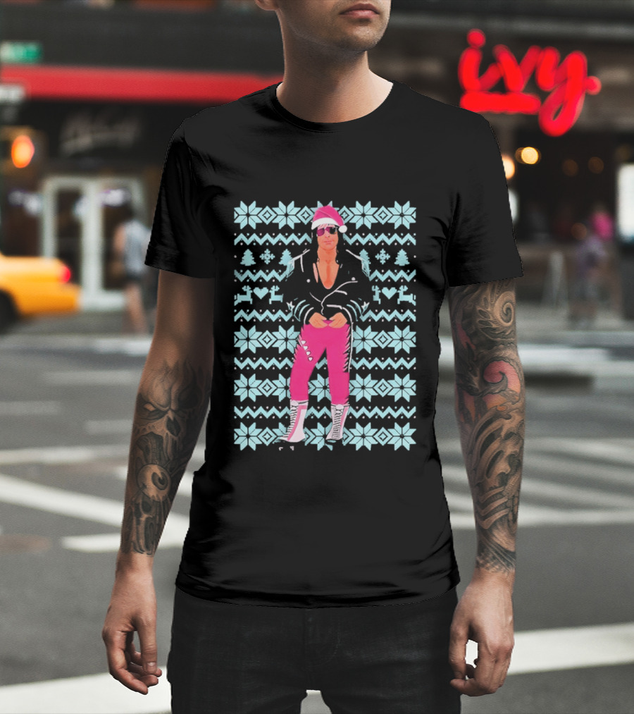 Bret Hart Ugly Christmas Jumper Retro Festive Pink Santa Outfit T-Shirt