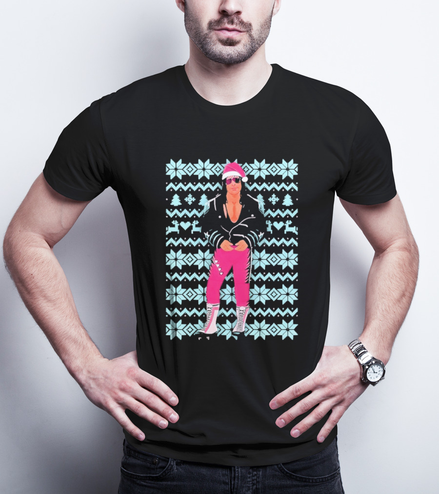 Bret Hart Ugly Christmas Jumper Retro Festive Pink Santa Outfit T-Shirt