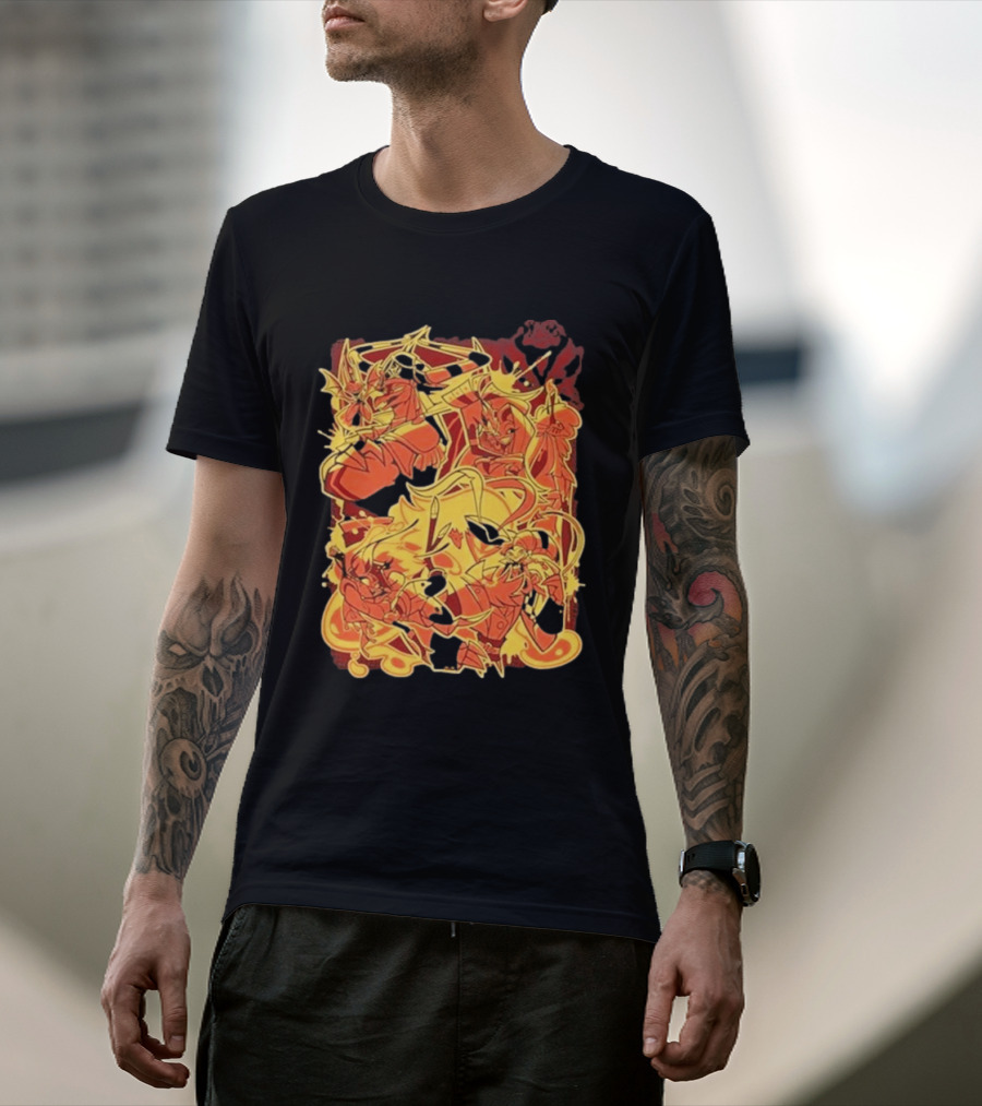 Helluva Boss Satan Characters In Fiery Yellow And Red T-Shirt