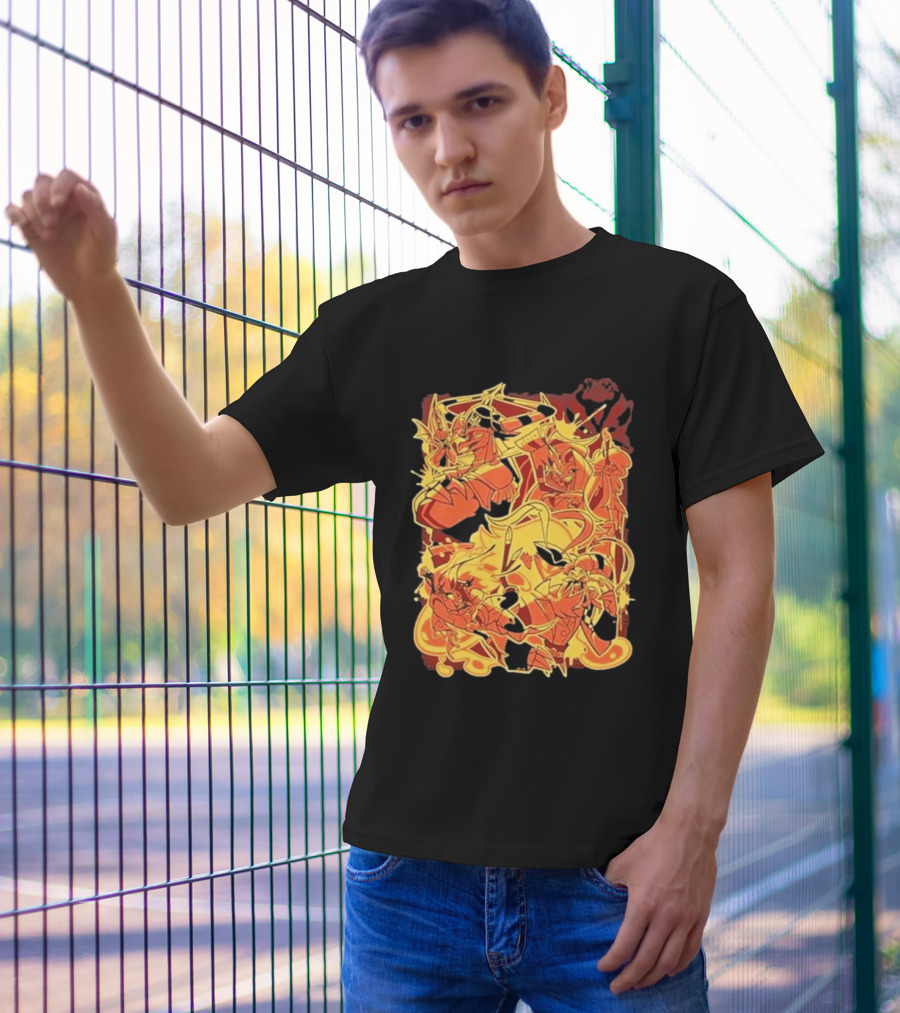 Helluva Boss Satan Characters In Fiery Yellow And Red T-Shirt